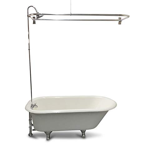 My PlumbingStuff RX2300J JUMBO Clawfoot Tub Add-a-Shower - 60” D-Style Rod with Shower Rings - JUMBO Chrome-Bell Showerhead - B3100 Ball-Valve Technology - 12 Shower-Curtain Rings