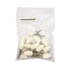 PHYHOO Mounted Cone Polishing Bits Wool Felt Point Mandrel White Conical Rotary Tool Accessories Kit- 1/8 Inch Shank