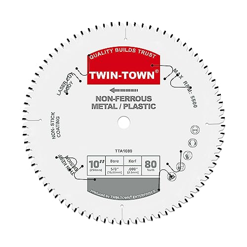 TWIN-TOWN 10-Inch 80 Tooth TCG Aluminum and Non-Ferrous Metal Saw Blade with 5/8-Inch Arbor