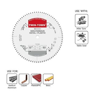 TWIN-TOWN 10-Inch 80 Tooth TCG Aluminum and Non-Ferrous Metal Saw Blade with 5/8-Inch Arbor