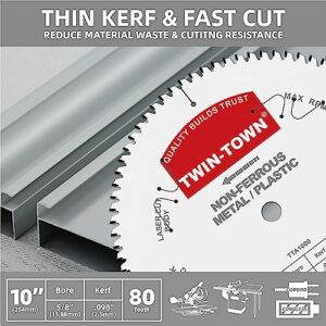 TWIN-TOWN 10-Inch 80 Tooth TCG Aluminum and Non-Ferrous Metal Saw Blade with 5/8-Inch Arbor