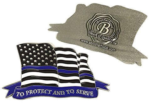 Brotherhood Flowing American Thin Blue Line Flag 3 Inch Challenge Coin