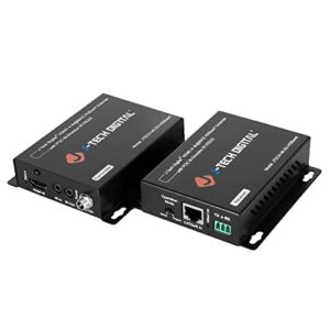 j-tech digital 4k ultra hd hdbaset hdmi extender over cat5e/6 ethernet up to 230ft (1080p) 130ft (4k), supports hdcp 2.2/1.4, rs232, bi-directional ir and poc