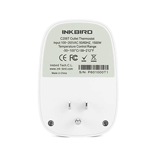 Inkbird C206T 1500W Heat Mat Temperature Controller Day and Night Thermostat 6.56 Feet NTC Sensor F and C Degree -58 to 212F