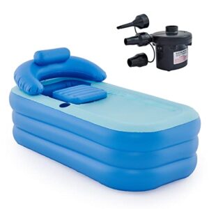 co-z inflatable adult bath tub, free-standing blow up bathtub with foldable portable feature for adult spa with electric air pump (high-density pvc)