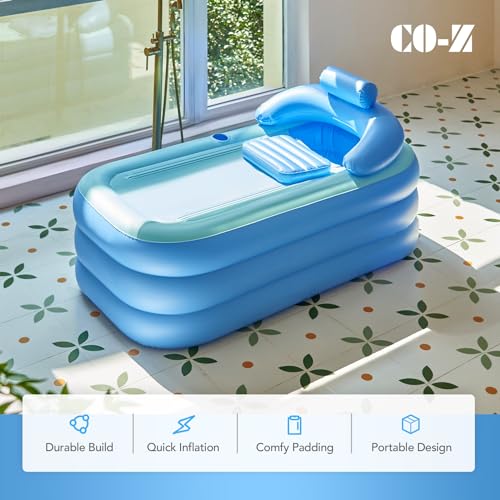 CO-Z Inflatable Adult Bath Tub, Free-Standing Blow Up Bathtub with Foldable Portable Feature for Adult Spa with Electric Air Pump (High-Density PVC)