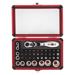 sunex 9732 44pc 1/4" dr mini dual flex head ratchet w socket & bit set