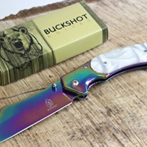 Wartech Buckshot Thumb Open Stainless Steel Handle with Inlay Classic Razor Pocket Knife (Black) … (Rainbow)