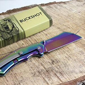 Wartech Buckshot Thumb Open Stainless Steel Handle with Inlay Classic Razor Pocket Knife (Black) … (Rainbow)