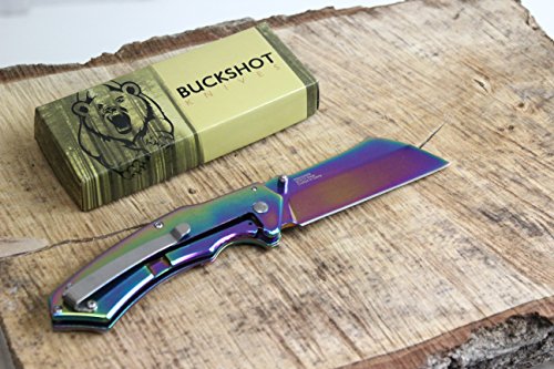 Wartech Buckshot Thumb Open Stainless Steel Handle with Inlay Classic Razor Pocket Knife (Black) … (Rainbow)