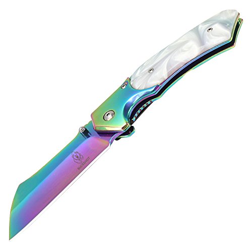 Wartech Buckshot Thumb Open Stainless Steel Handle with Inlay Classic Razor Pocket Knife (Black) … (Rainbow)