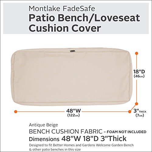 Classic Accessories Montlake FadeSafe Water-Resistant 48 x 18 x 3 Inch Outdoor Bench/Settee Cushion Slip Cover, Patio Furniture Swing Cushion Cover, Antique Beige, Patio Furniture Cushion Covers