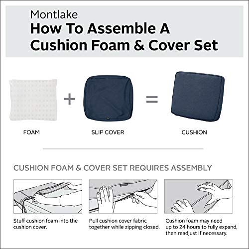 Classic Accessories Montlake FadeSafe Water-Resistant 25 x 22 x 4 Inch Patio Lounge Back Cushion, Heather Indigo Blue, Outdoor Loveseat Cushions