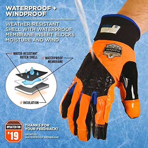 Waterproof Work Gloves, High Visibility, Thermal Insulated, Touchscreen, Enhanced Grip, Ergodyne ProFlex 818WP , Orange