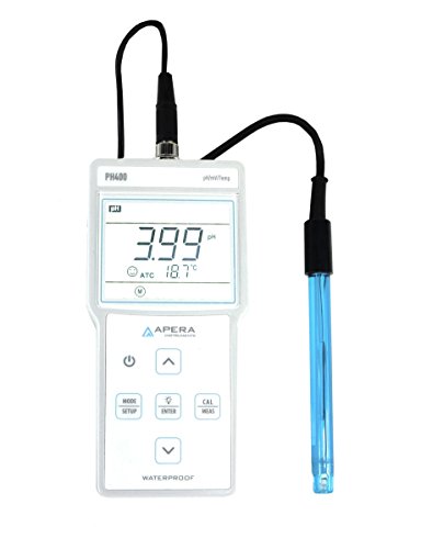 Apera Instruments PH400 Portable pH Meter Kit with Pre-mixed Buffers, 0.01 pH Accuracy, 0-14.00 pH Measuring Range, 3-Point Auto Calibration, 3' Probe