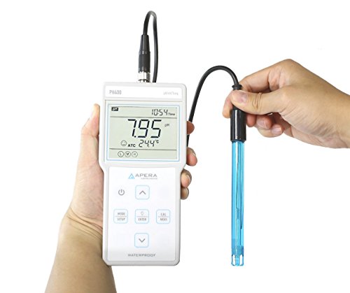 Apera Instruments PH400 Portable pH Meter Kit with Pre-mixed Buffers, 0.01 pH Accuracy, 0-14.00 pH Measuring Range, 3-Point Auto Calibration, 3' Probe