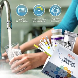 Drinking Water Test Kit for Home Tap and Well Water - Easy to Use Testing Strips for Lead Bacteria pH Copper Nitrate Chlorine Hardness and More | Made in The USA in Line with EPA Approved Limits