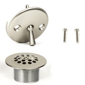 pf waterworks pf0972-bn bathtub drain assembly (drainshoe, traditional strainer & trip lever waste & overflow face plate), brush nickel