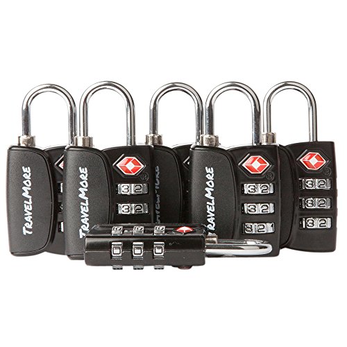 Open Alert Indicator TSA Approved 3 Digit Luggage Locks to Lock Travel Suitcase (6 Pack, Black)