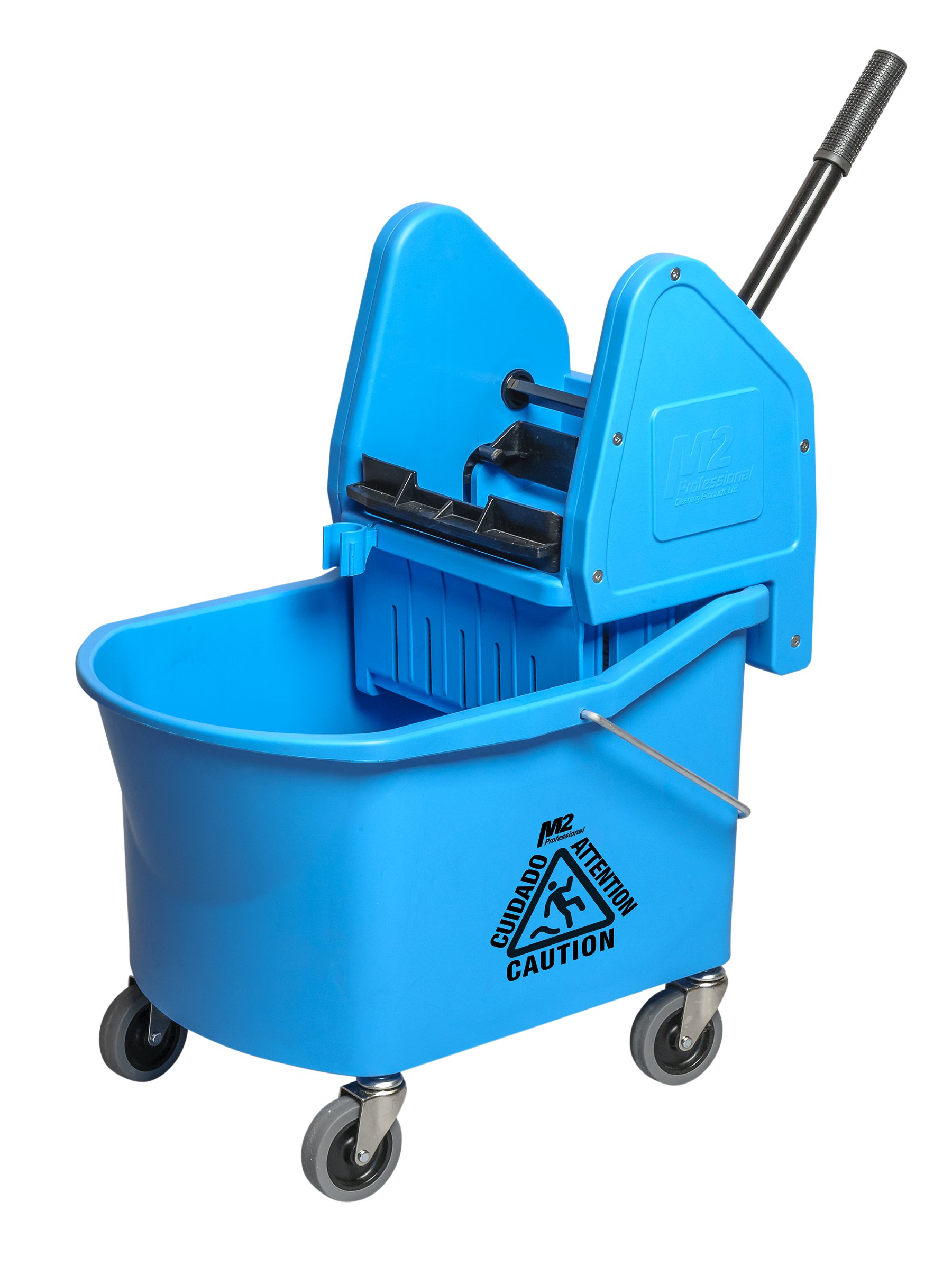 M2 Professional 32Qt/30L Grizzly Mop Bucket with Down-Press Wringer - Blue