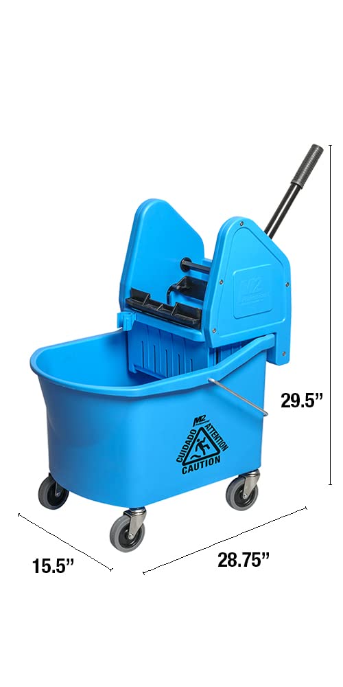 M2 Professional 32Qt/30L Grizzly Mop Bucket with Down-Press Wringer - Blue