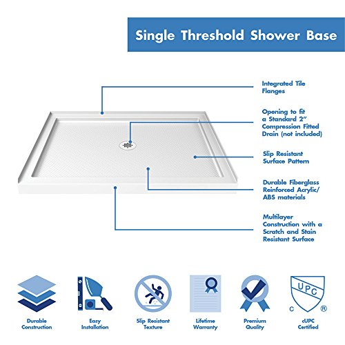 DreamLine SlimLine 32 in. D x 42 in. W x 2 3/4 in. H Center Drain Single Threshold Shower Base in White, DLT-1132420