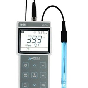 Apera Instruments AI421 PH400S Portable Ph Meter Kit, 0.01 Ph Accuracy, -2.00 to 19.99 pH Range, GLP Data Management (500 Groups of Data Storage), USB Data Output, 1.3" Height, 3.4" Wide, 7" Length