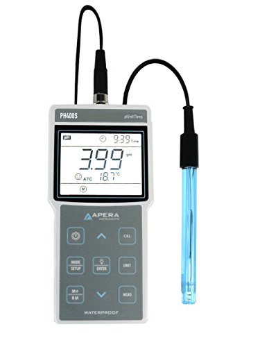 Apera Instruments AI421 PH400S Portable Ph Meter Kit, 0.01 Ph Accuracy, -2.00 to 19.99 pH Range, GLP Data Management (500 Groups of Data Storage), USB Data Output, 1.3" Height, 3.4" Wide, 7" Length