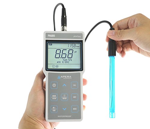 Apera Instruments AI421 PH400S Portable Ph Meter Kit, 0.01 Ph Accuracy, -2.00 to 19.99 pH Range, GLP Data Management (500 Groups of Data Storage), USB Data Output, 1.3" Height, 3.4" Wide, 7" Length