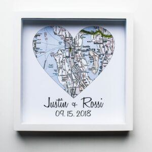 Heart Map Framed Art Map Heart Wedding Gifts for Couples Unique Wedding Gift Wedding Present Wedding Gift Ideas