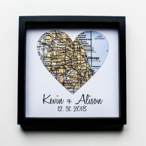 Heart Map Framed Art Map Heart Wedding Gifts for Couples Unique Wedding Gift Wedding Present Wedding Gift Ideas