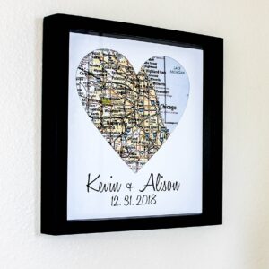 Heart Map Framed Art Map Heart Wedding Gifts for Couples Unique Wedding Gift Wedding Present Wedding Gift Ideas