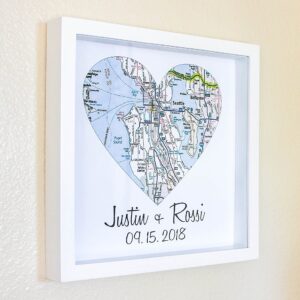 Heart Map Framed Art Map Heart Wedding Gifts for Couples Unique Wedding Gift Wedding Present Wedding Gift Ideas