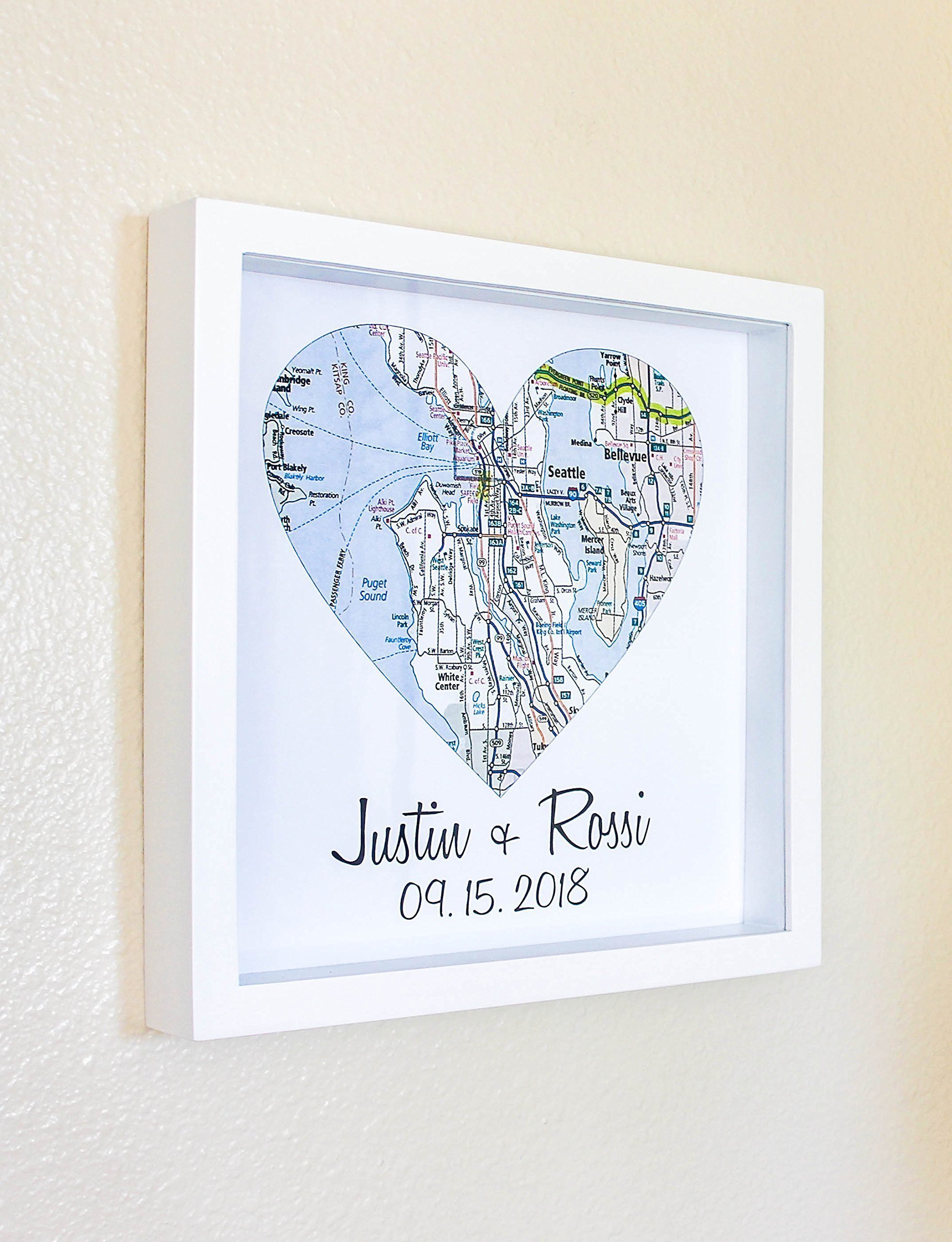 Heart Map Framed Art Map Heart Wedding Gifts for Couples Unique Wedding Gift Wedding Present Wedding Gift Ideas