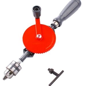 WEICHUAN Manual Hand Drill 3/8-Inch Capacity-Powerful and Speedy, Manual 3/8 inch Mini Hand Drill with Finely Cast Steel Double Pinions Design, 3 Jaw Chucks and Grip Handle