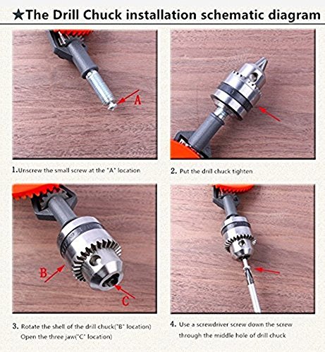 WEICHUAN Manual Hand Drill 3/8-Inch Capacity-Powerful and Speedy, Manual 3/8 inch Mini Hand Drill with Finely Cast Steel Double Pinions Design, 3 Jaw Chucks and Grip Handle