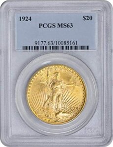 1924 $20 gold st. gaudens ms63 pcgs