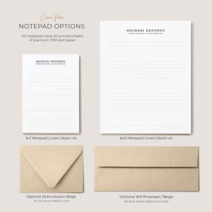 Traditional Personalized Notepads - Small Notepad 5x7 w/ 50 Printed Sheets – Professional Personalized Stationery – Simple & Classy Desk Supplies – Customizable up to 8x10”- Simplicity Notepad