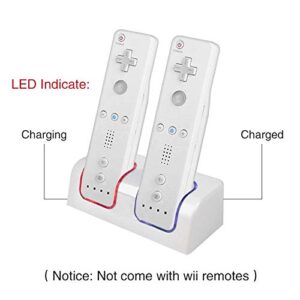 Kulannder Wii Remote Battery Charger(Free USB Wall Charger+Lengthened Cord) Dual Charging Station Dock with Two Rechargeable Capacity Increased Batteries for Wii/Wii U Game Remote Controller (White)