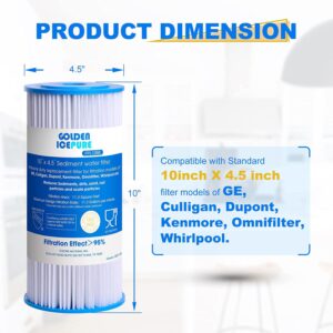 GOLDEN ICEPURE 5 Micron 10" x 4.5" Whole House Sediment Pleated Water Filter Compatible for DuPont WFHDC3001, GE FXHSC, Culligan R50-BBSA, R50-BB, W50PEHD, GXWH40L, CP5-BBS 2-PACK