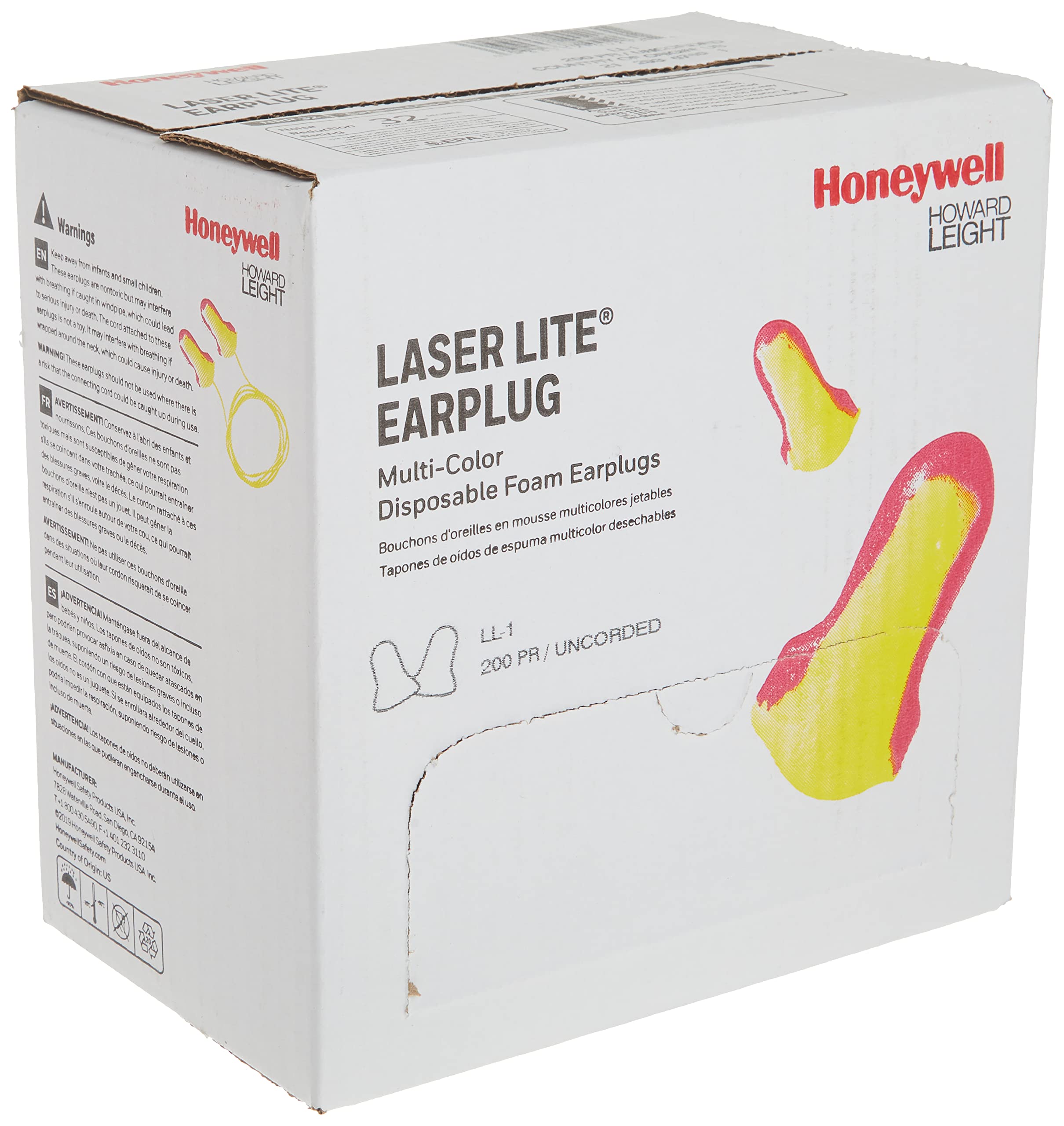 Howard Leight by Honeywell Laser Lite High Visibility Disposable Foam Earplugs, Pink/Yellow , 200-Pairs (LL-1) - 3301105