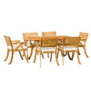 christopher knight home hermosa acacia dining set, 7-pcs set, teak finish