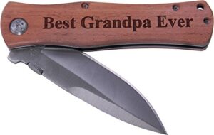 best grandpa ever folding stainless steel pocket knife, (wood handle