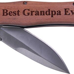 Best Grandpa Ever Folding Stainless Steel Pocket Knife, (Wood Handle