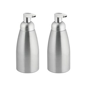 mdesign modern metal aluminum foaming soap dispenser pump bottle for kitchen sink countertop, bathroom vanity, utility/laundry room, garage - save on soap - linn collection - 2 pack - brushed/silver