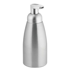 mDesign Modern Metal Aluminum Foaming Soap Dispenser Pump Bottle for Kitchen Sink Countertop, Bathroom Vanity, Utility/Laundry Room, Garage - Save on Soap - Linn Collection - 2 Pack - Brushed/Silver