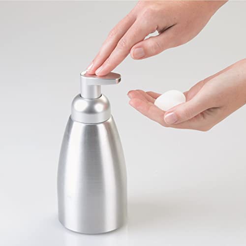 mDesign Modern Metal Aluminum Foaming Soap Dispenser Pump Bottle for Kitchen Sink Countertop, Bathroom Vanity, Utility/Laundry Room, Garage - Save on Soap - Linn Collection - 2 Pack - Brushed/Silver