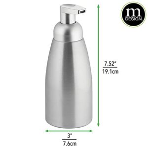 mDesign Modern Metal Aluminum Foaming Soap Dispenser Pump Bottle for Kitchen Sink Countertop, Bathroom Vanity, Utility/Laundry Room, Garage - Save on Soap - Linn Collection - 2 Pack - Brushed/Silver