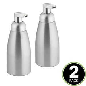 mDesign Modern Metal Aluminum Foaming Soap Dispenser Pump Bottle for Kitchen Sink Countertop, Bathroom Vanity, Utility/Laundry Room, Garage - Save on Soap - Linn Collection - 2 Pack - Brushed/Silver