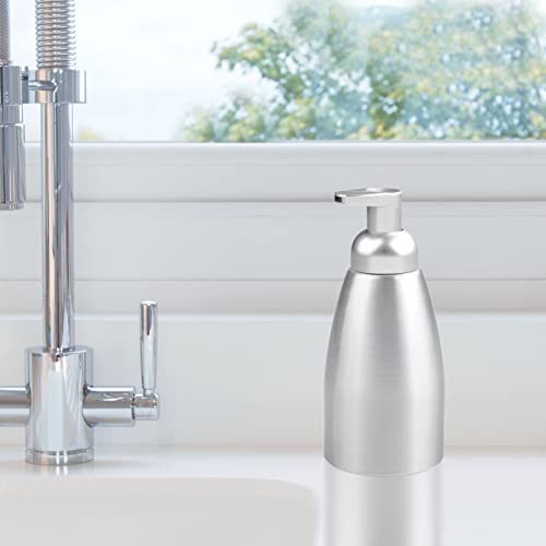 mDesign Modern Metal Aluminum Foaming Soap Dispenser Pump Bottle for Kitchen Sink Countertop, Bathroom Vanity, Utility/Laundry Room, Garage - Save on Soap - Linn Collection - 2 Pack - Brushed/Silver